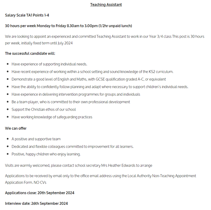 Fladbury First School and Pre School - Vacancies